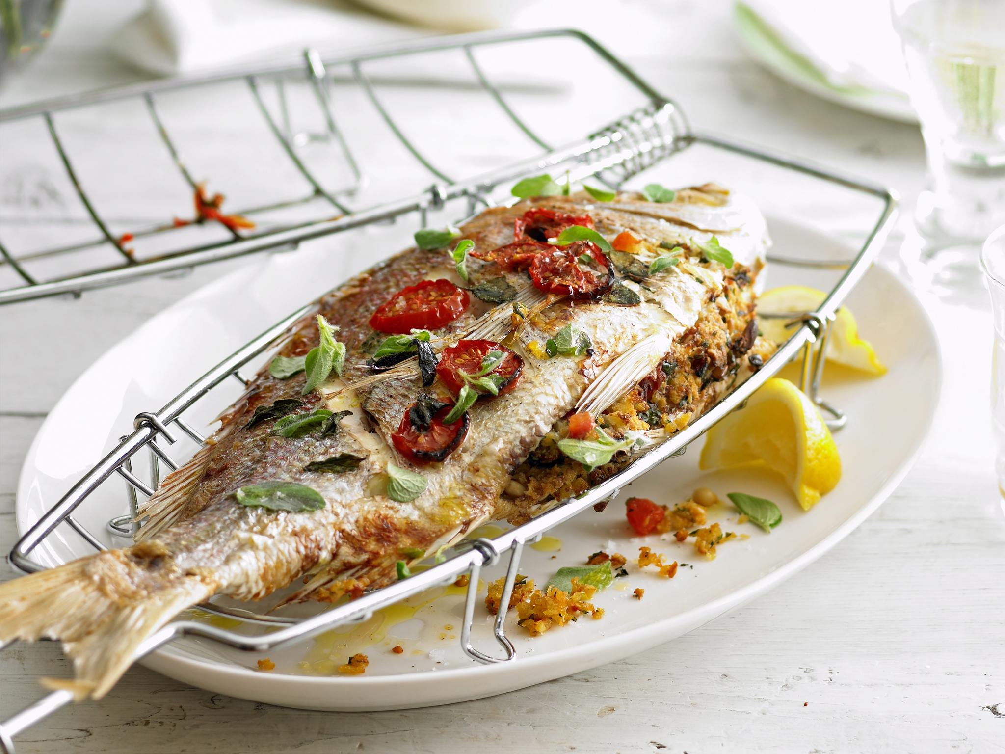 Barbecued whole snapper with pine nut stuffing | Women's Weekly Food