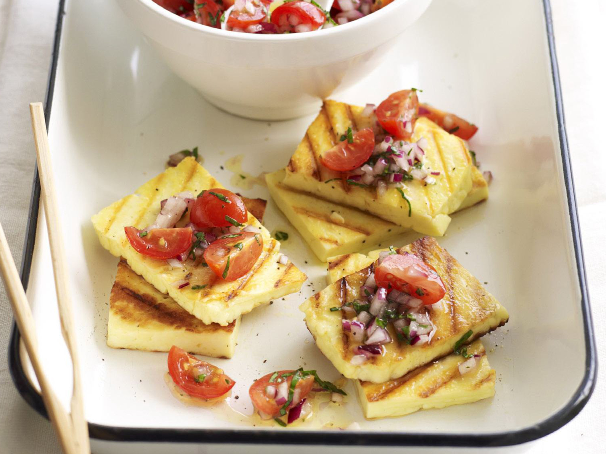 Barbecued haloumi with tomato salad | Women's Weekly Food