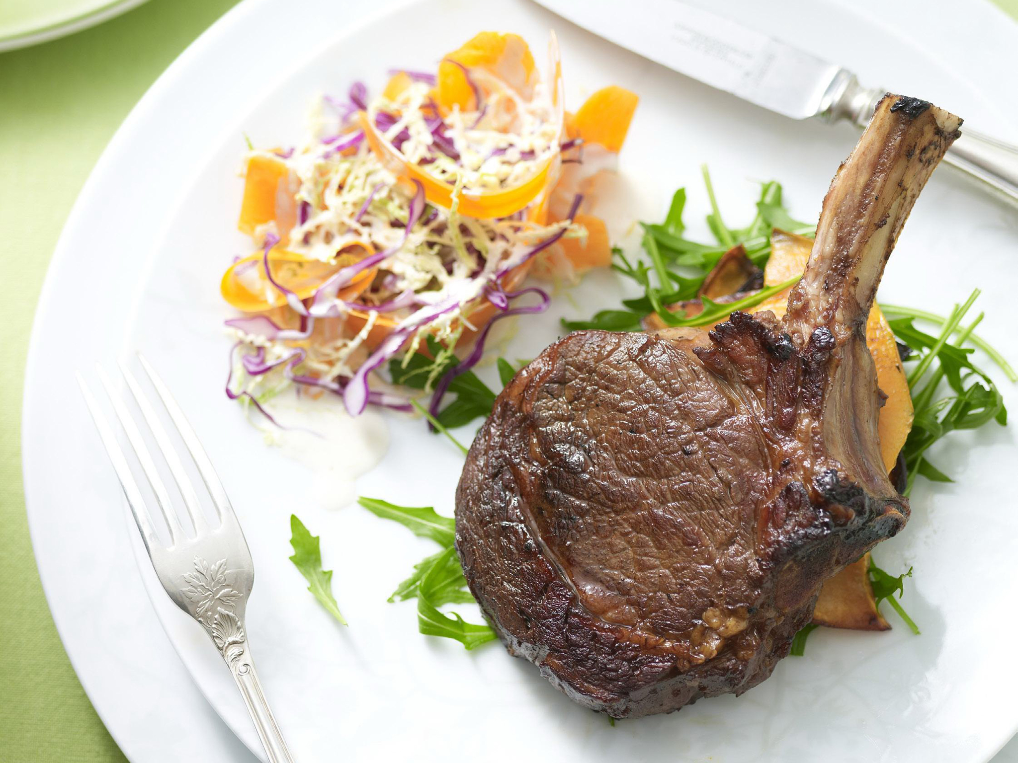 Rib eye steaks with sweet potato and coleslaw | Women's Weekly Food