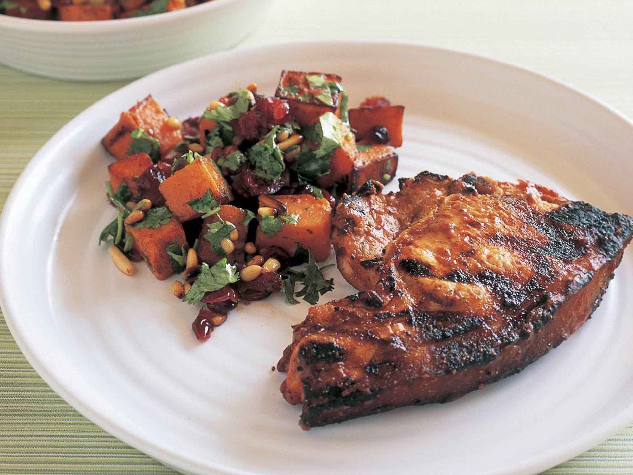 Pork chops with cranberry sauce and kumara craisin salad | Women's ...