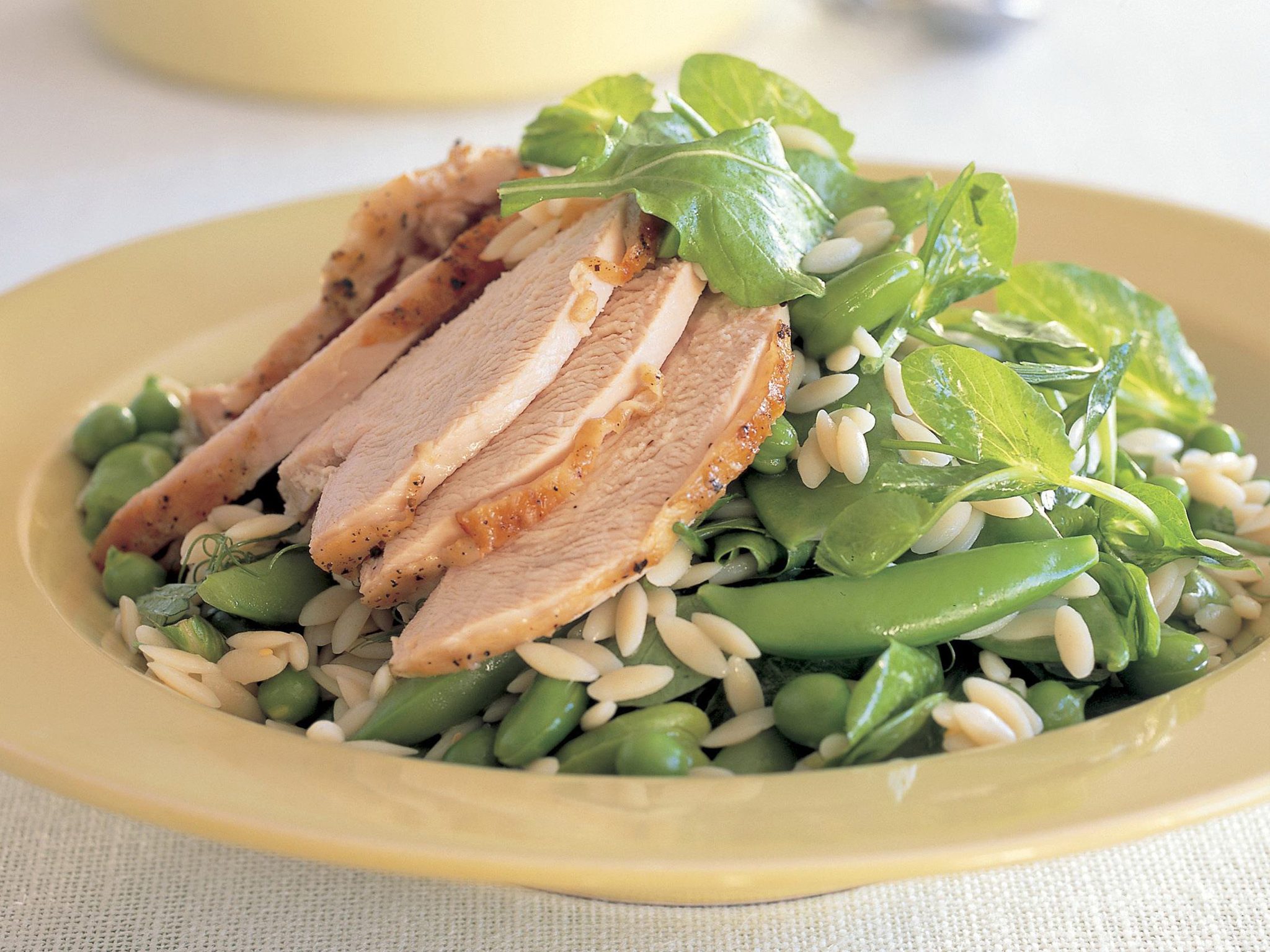 Mixed pea, broad bean and turkey salad with lemon mustard dressing ...
