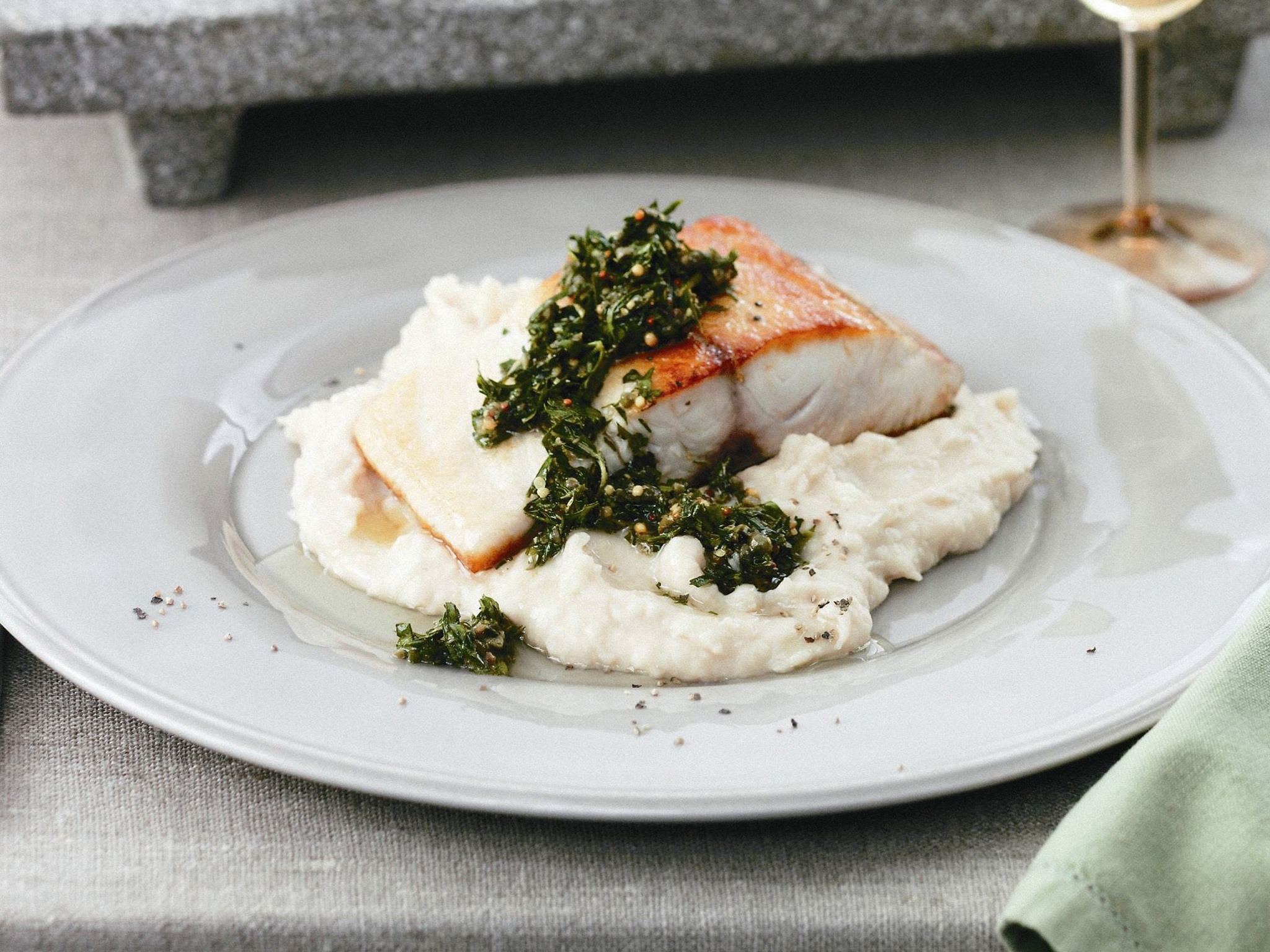 Fish with green sauce and white bean purée | Women's Weekly Food
