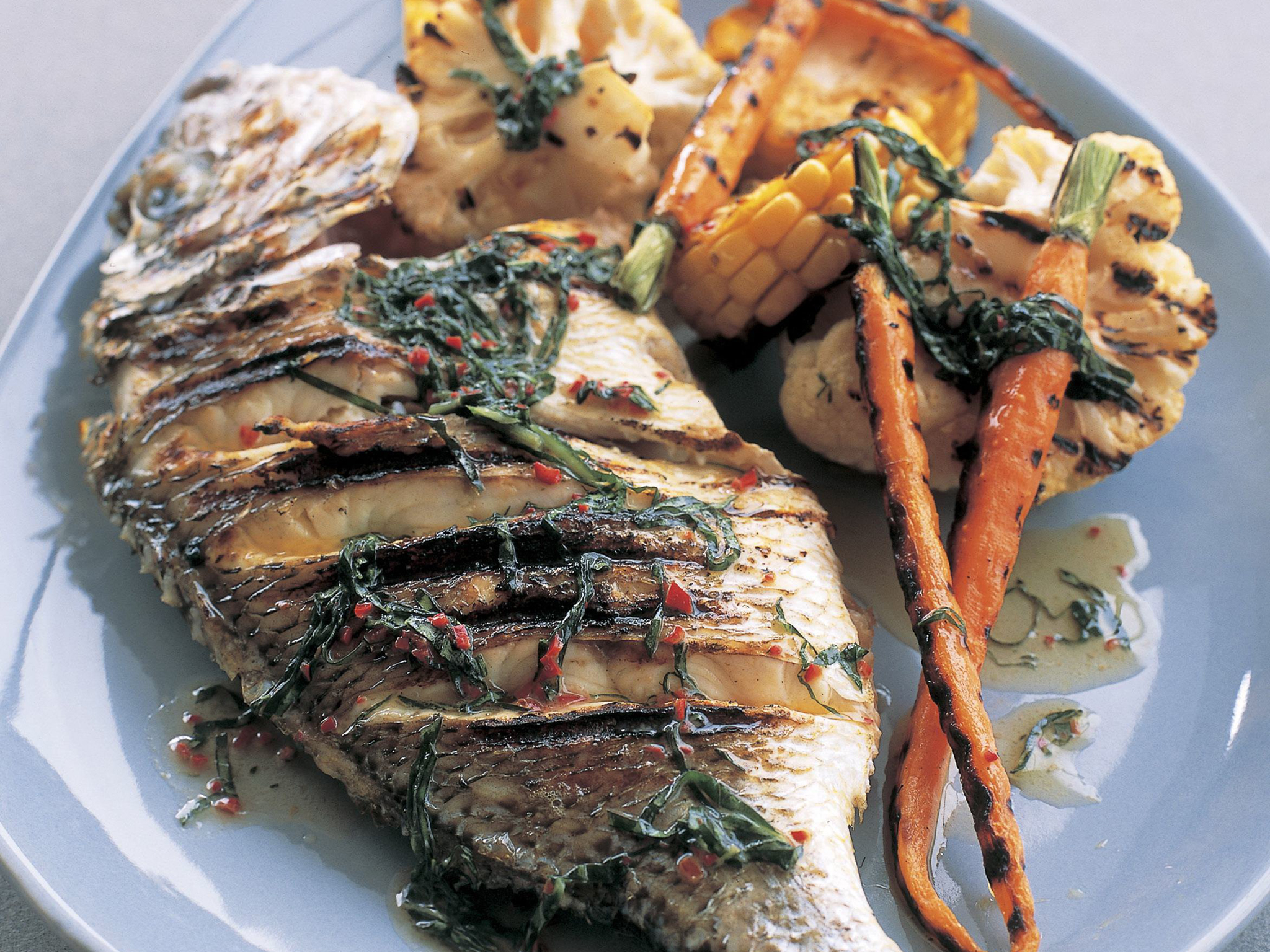 Whole fish and vegetables with chilli basil butter sauce | Women's ...