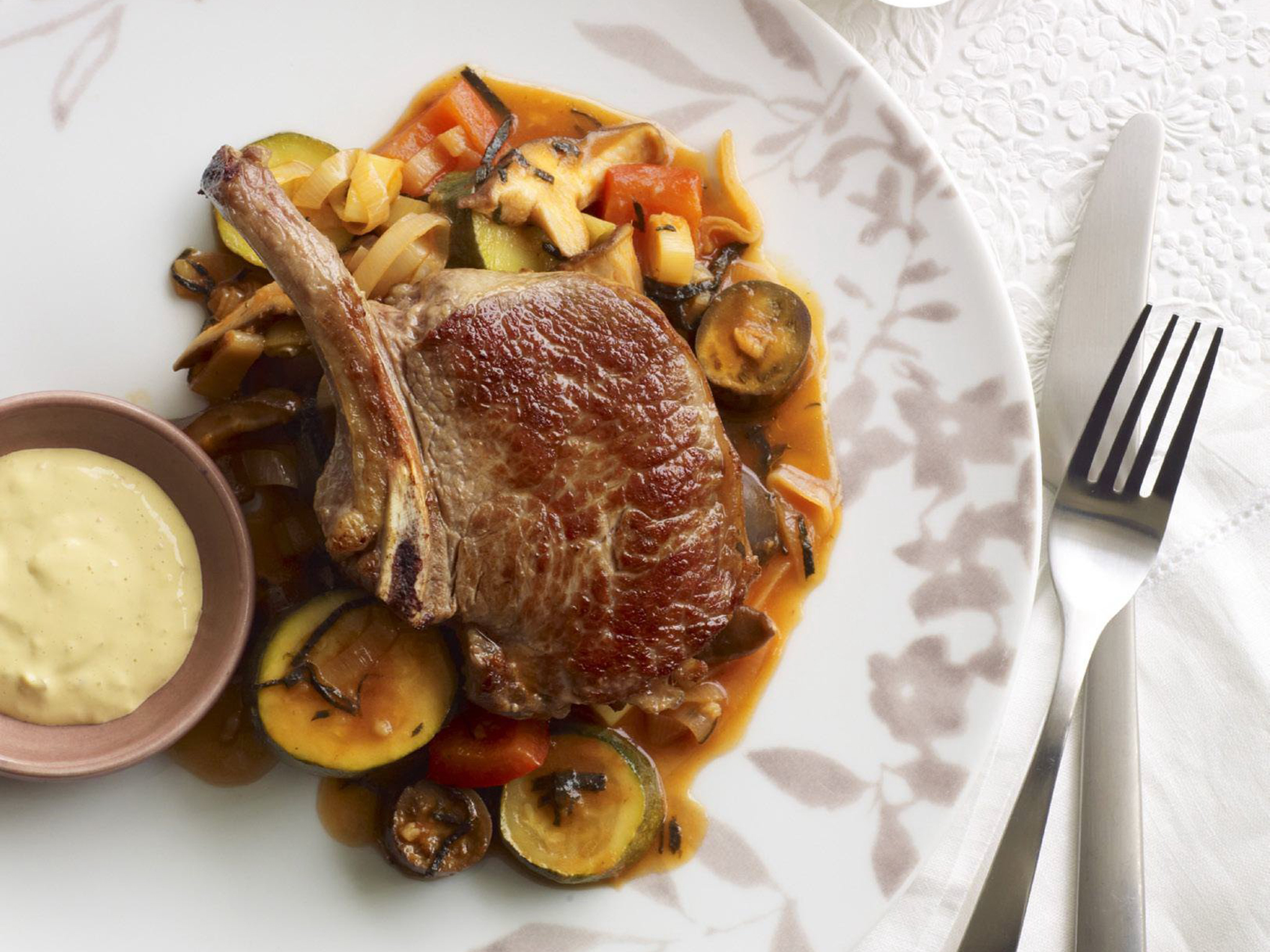 Veal cutlets with vegetable hotpot and soy mayonnaise | Women's Weekly Food