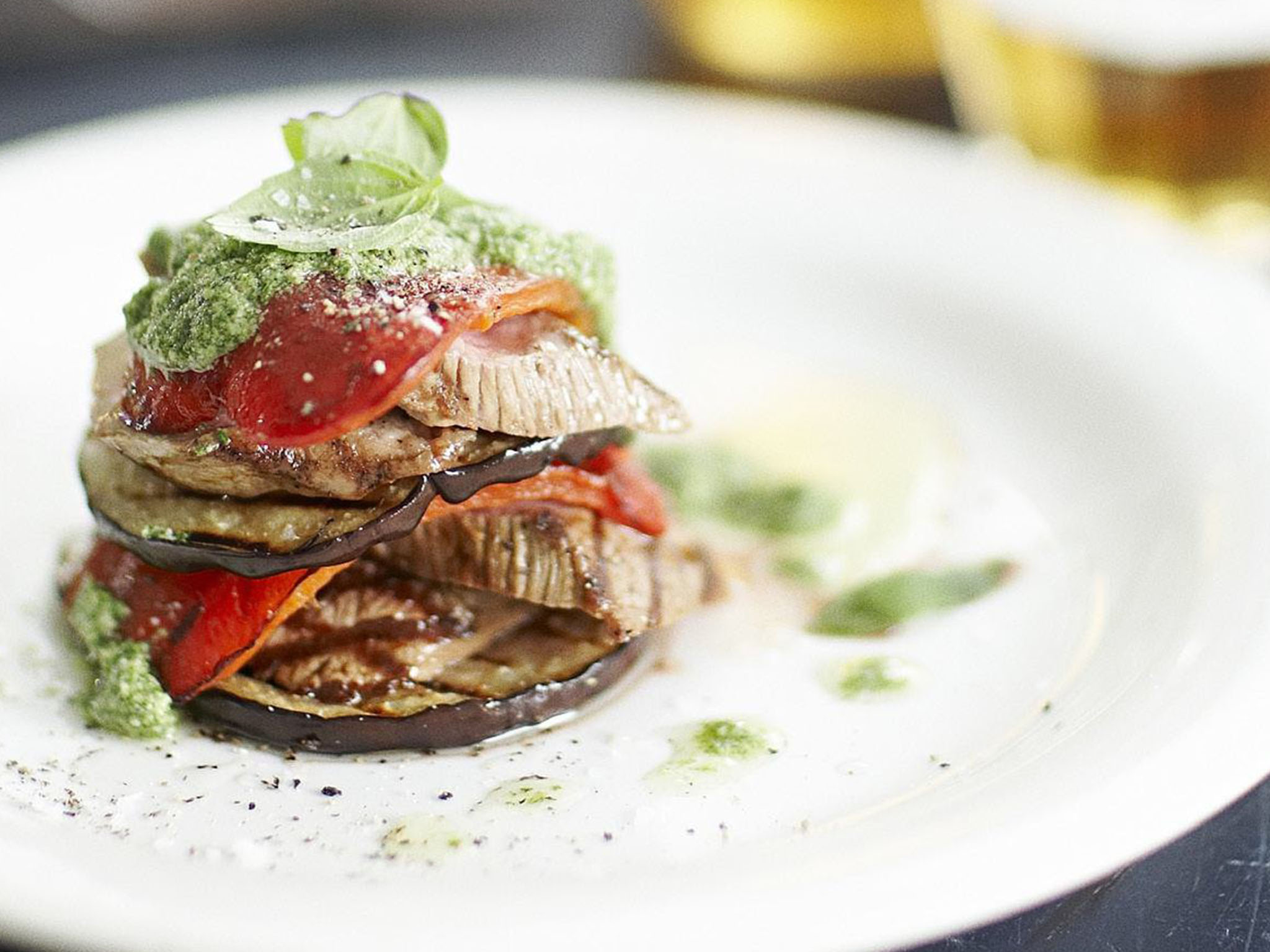 Lamb stack with capsicum, eggplant and pesto | Women's Weekly Food
