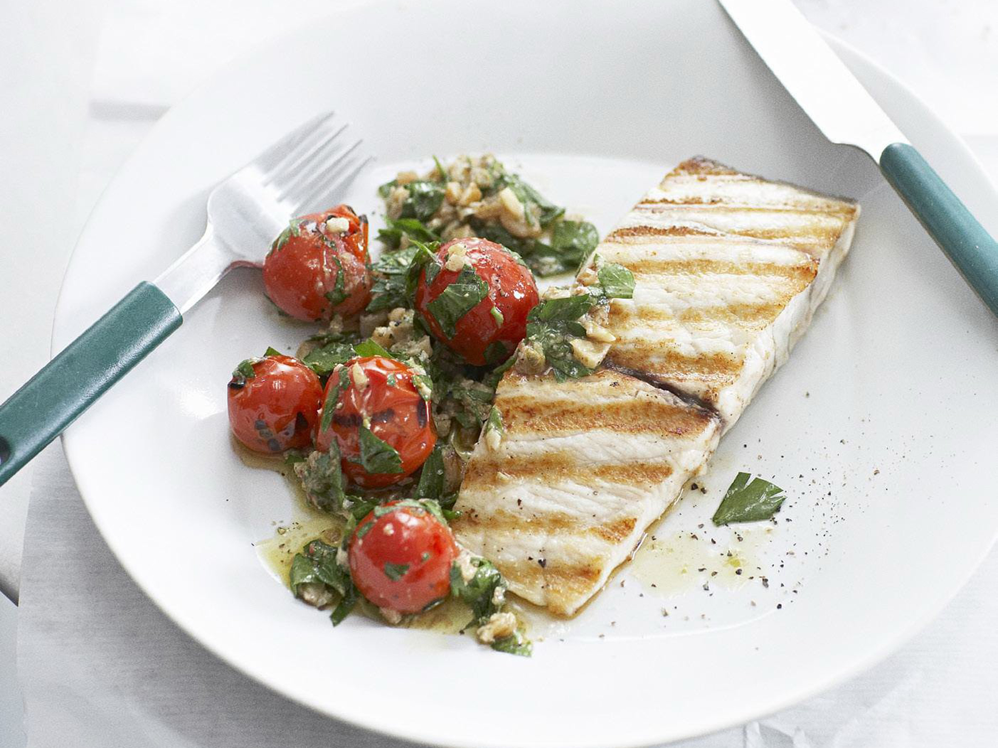 Barramundi with tomato, caper and walnut dressing | Women's Weekly Food