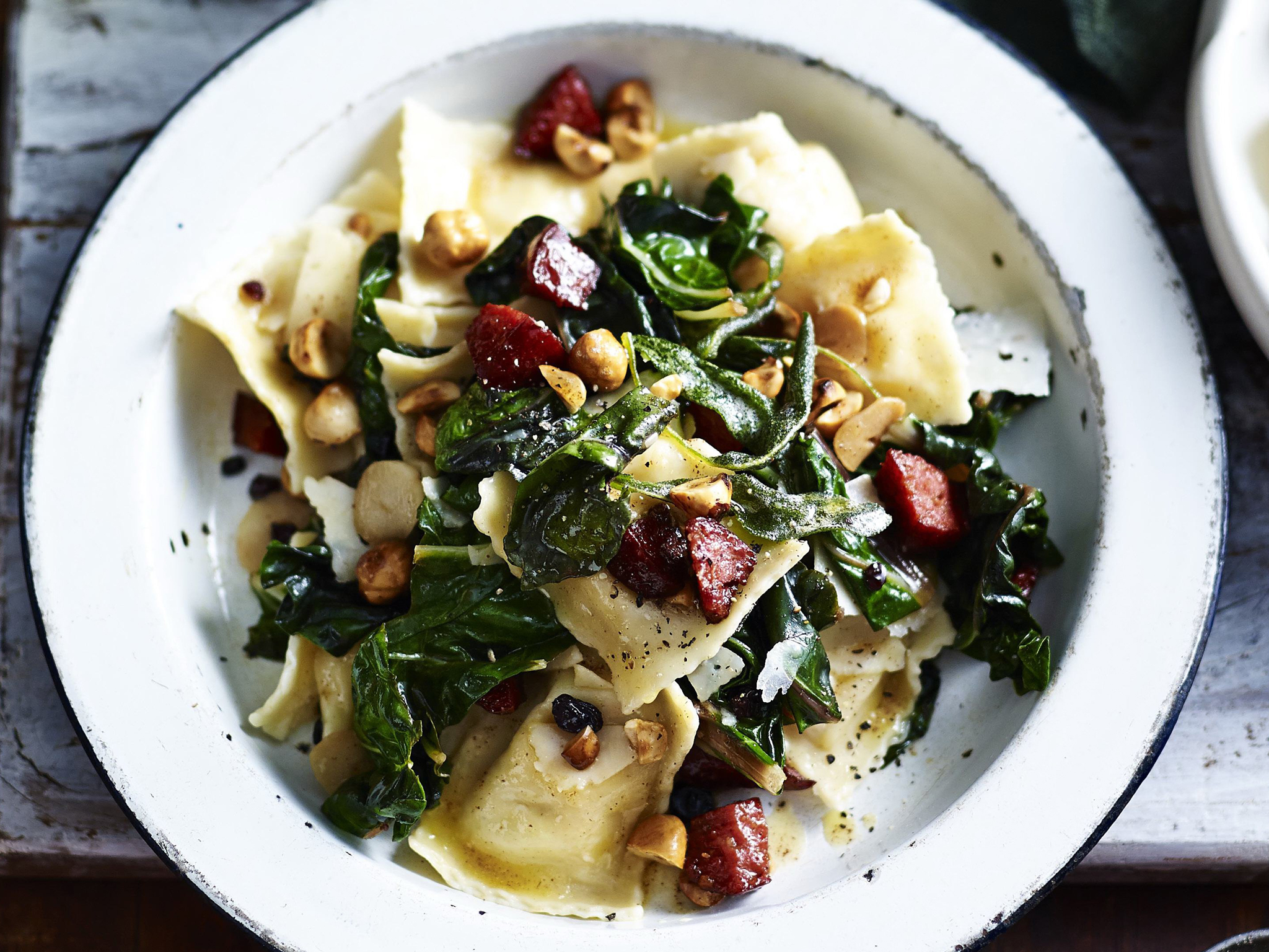 Cheese ravioli with silverbeet & pepperoni | Women's Weekly Food