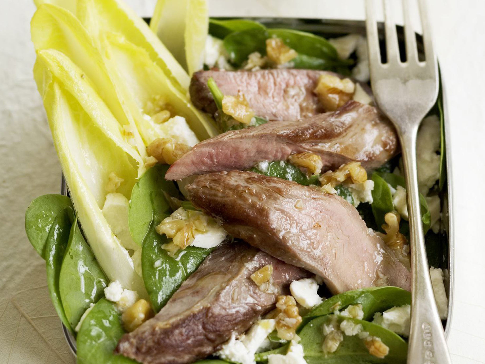 Lamb and feta salad with warm walnut dressing | Women's Weekly Food