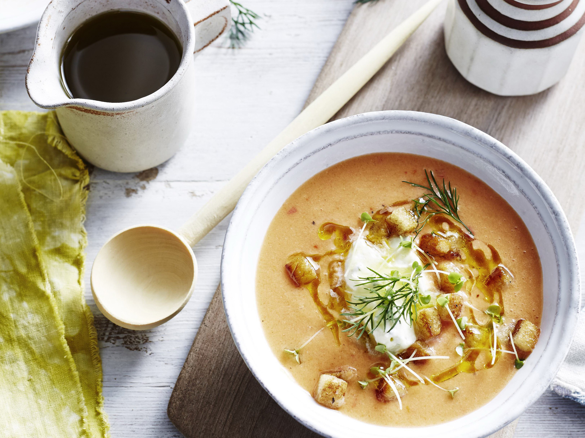 Tomato gazpacho with whipped chive ricotta | Women's Weekly Food