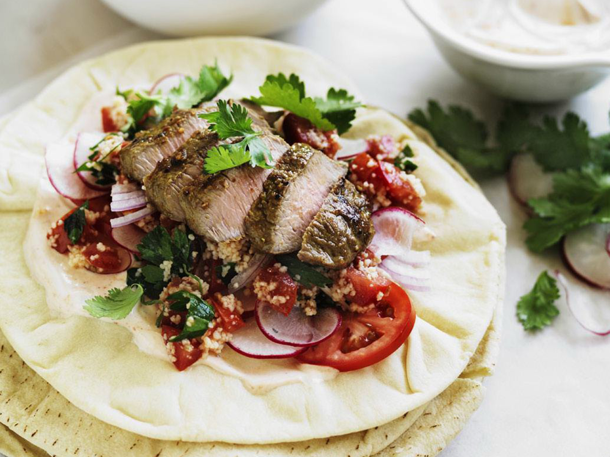 Lamb and harissa yogurt wraps | Women's Weekly Food