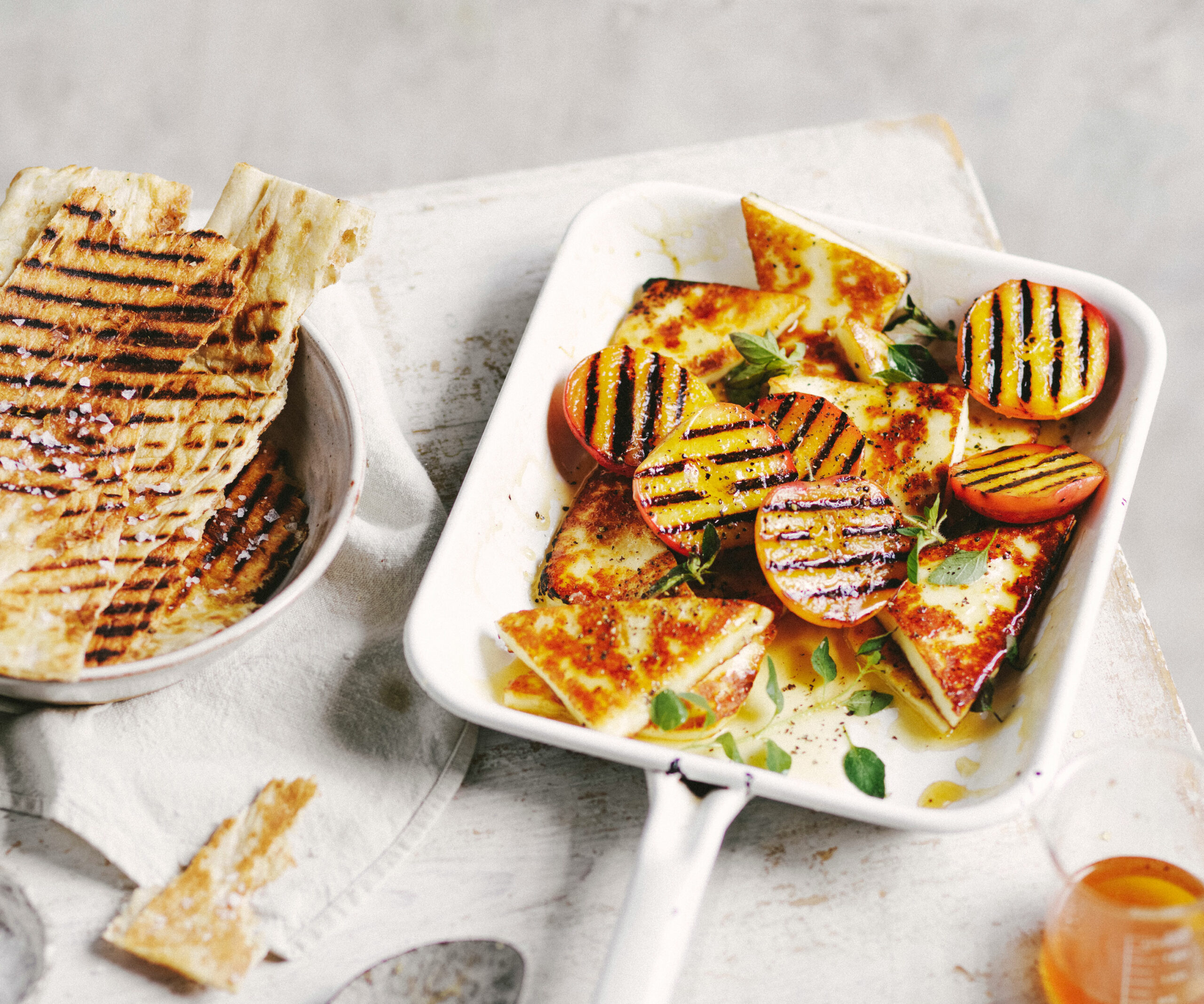 Grilled saganaki cheese with grilled peaches & honey | Women's Weekly Food