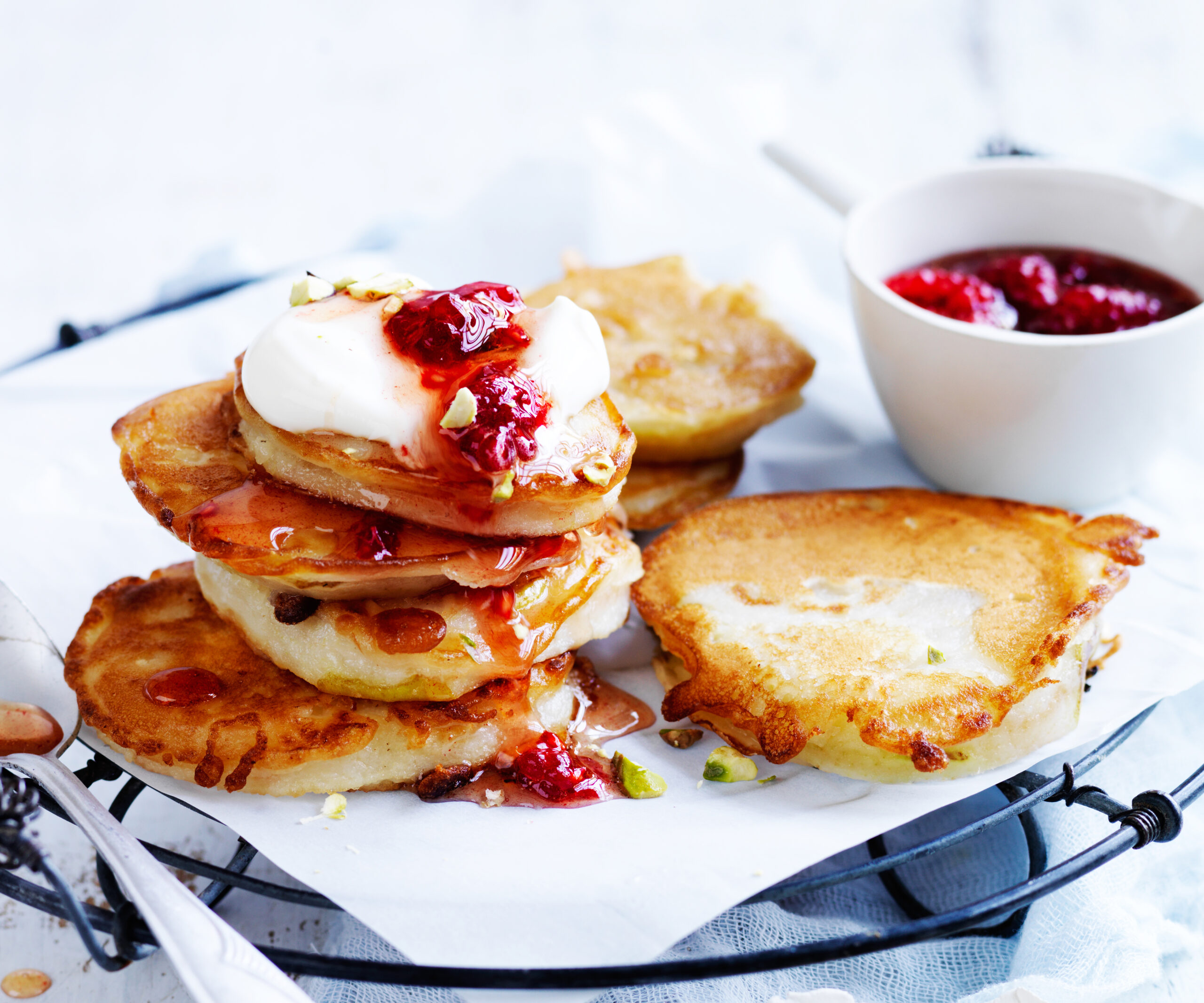 Pear fritters with raspberry rose syrup | Women's Weekly Food