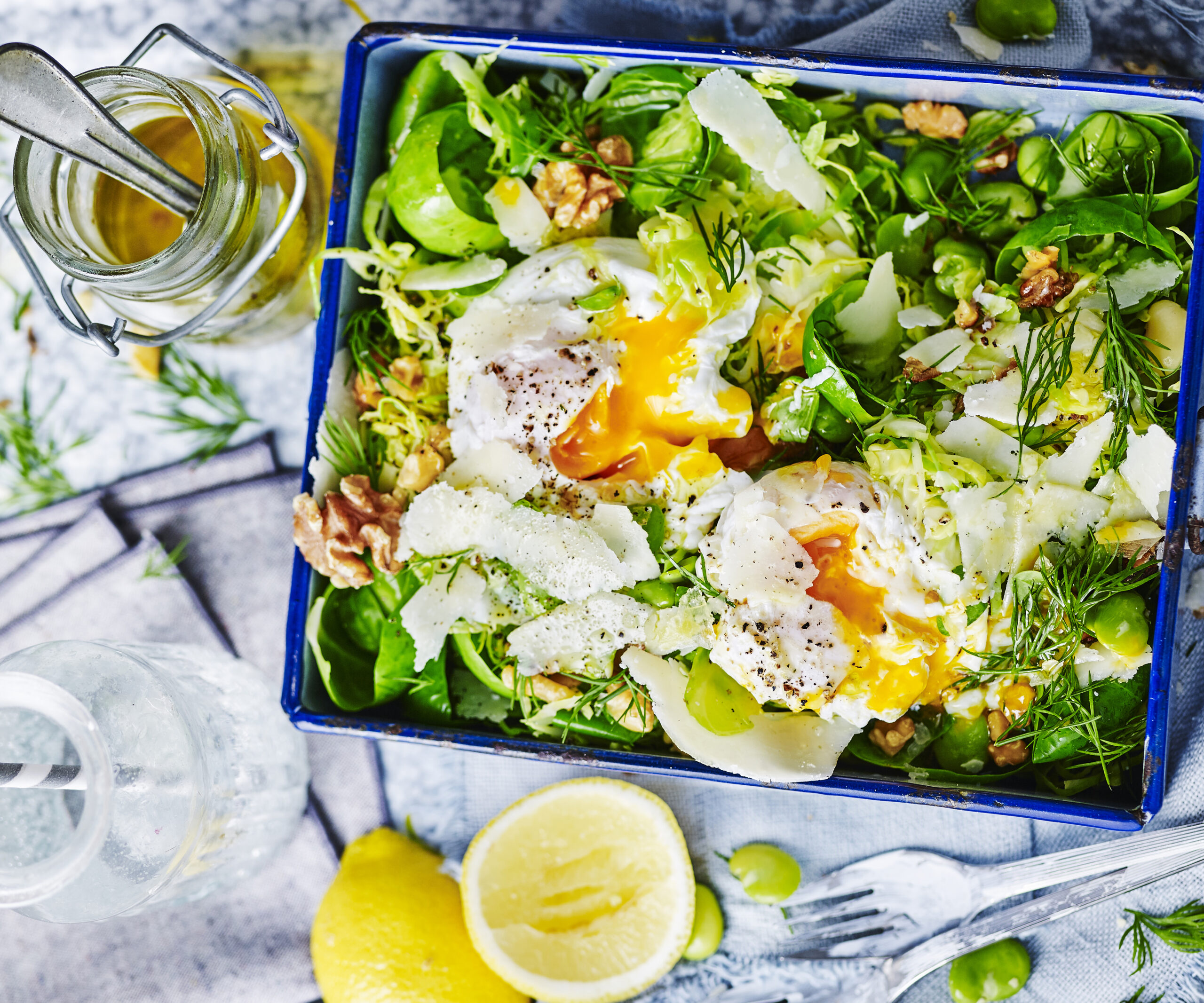 Broad bean and brussels sprout salad with poached eggs | Women's Weekly ...