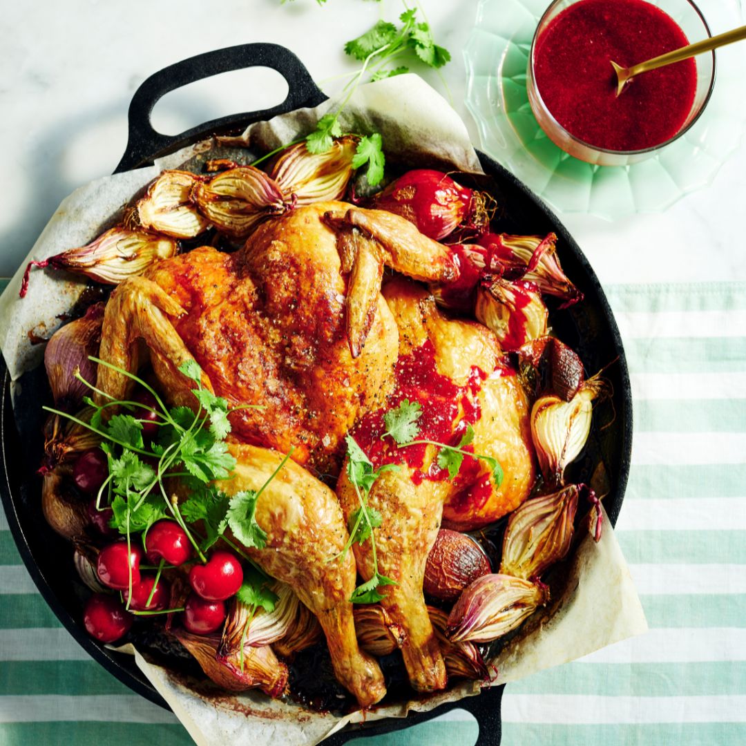 Crispy butterflied chicken with cherry sauce | Women's Weekly Food